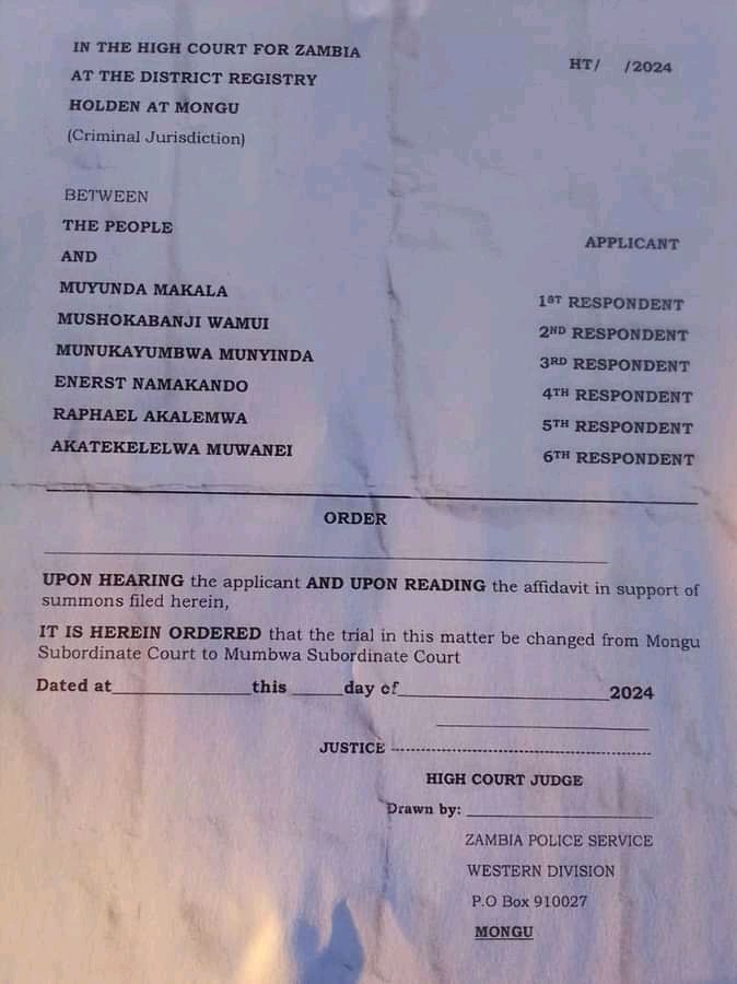 STATE HOUSE DIRECTS MONGU POLICE TO TRANSFER LITUNGA’S SECURITY ...
